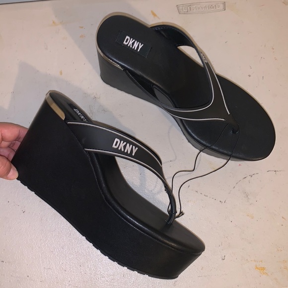 Dkny | Shoes | Dkny Black Wedge Sandals | Poshmark